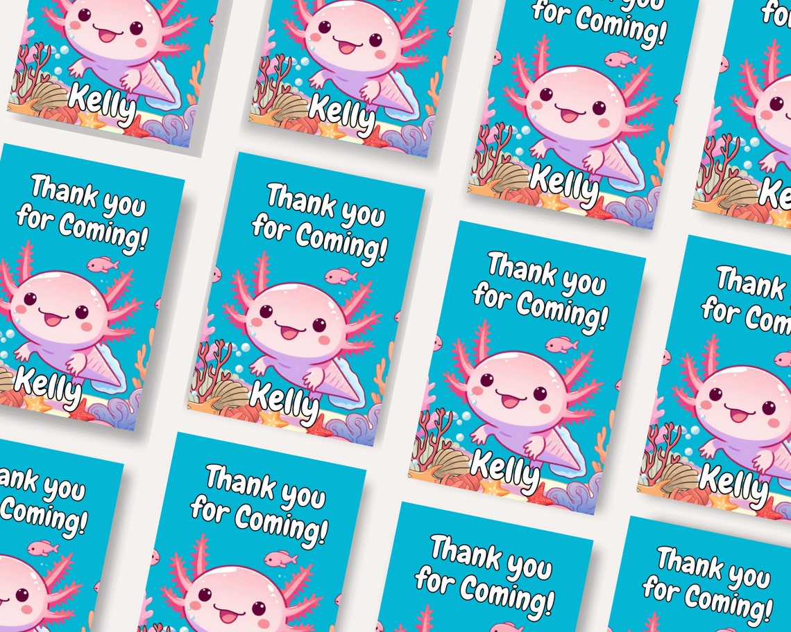 Axolotl Thank You Tags, Girl Axolotl Favor Tags, Axolotl Birthday Party ...