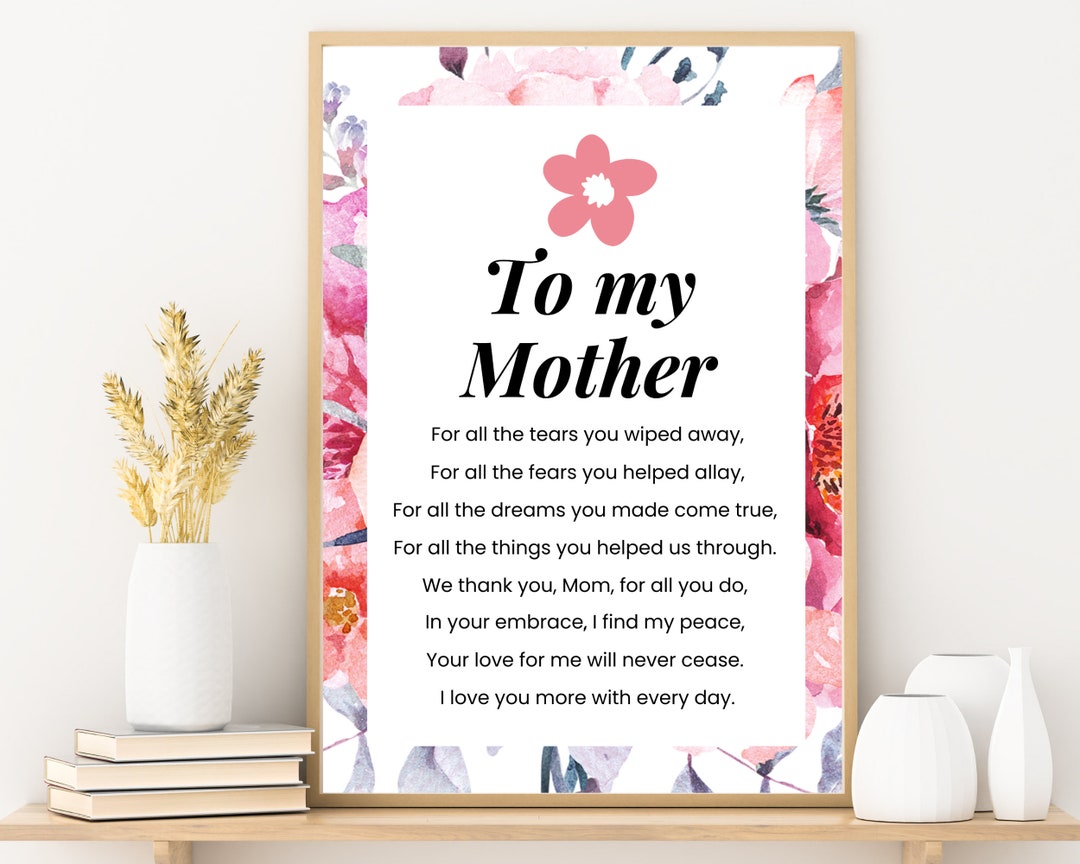 Editable Mom Poem, Printable Gift for Mom, Mother's Day Gift, Greeting ...