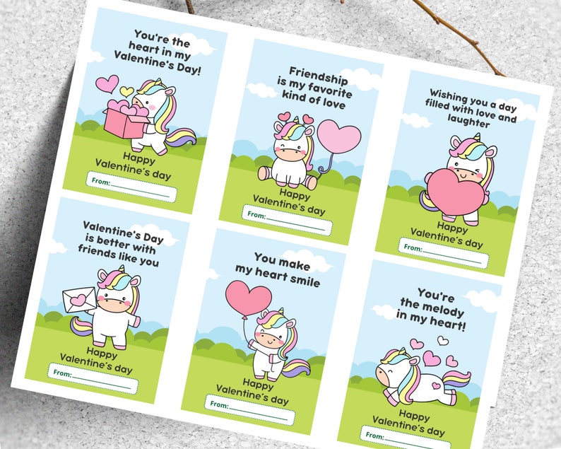 Unicorn Valentine's Day Cards: Printable, Editable (digital Download ...