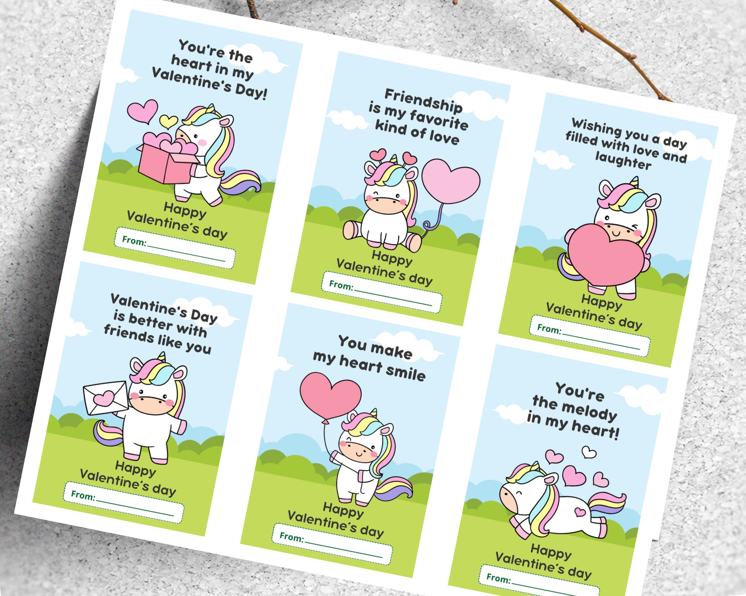 Unicorn Valentine's Day Cards: Printable, Editable (digital Download ...