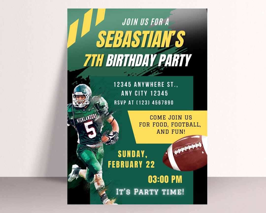 Football Birthday Invitation, Editable Football Theme Birthday Party ...