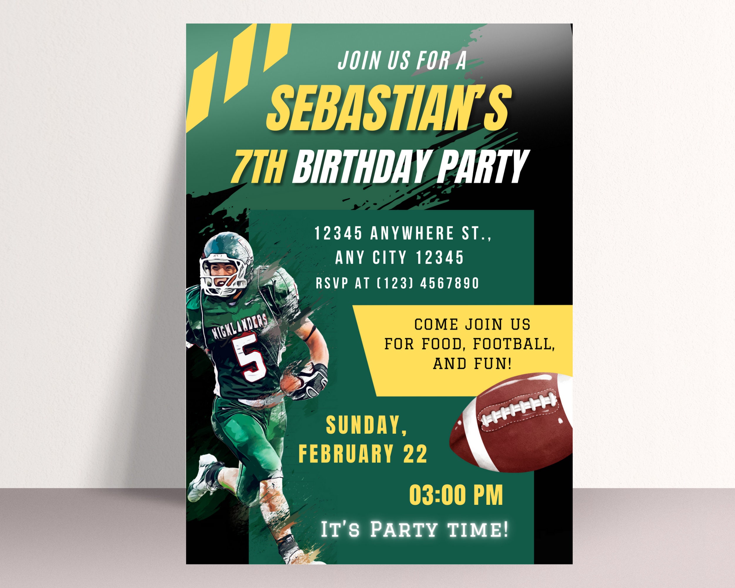 Football Birthday Invitation, Editable Football Theme Birthday Party ...