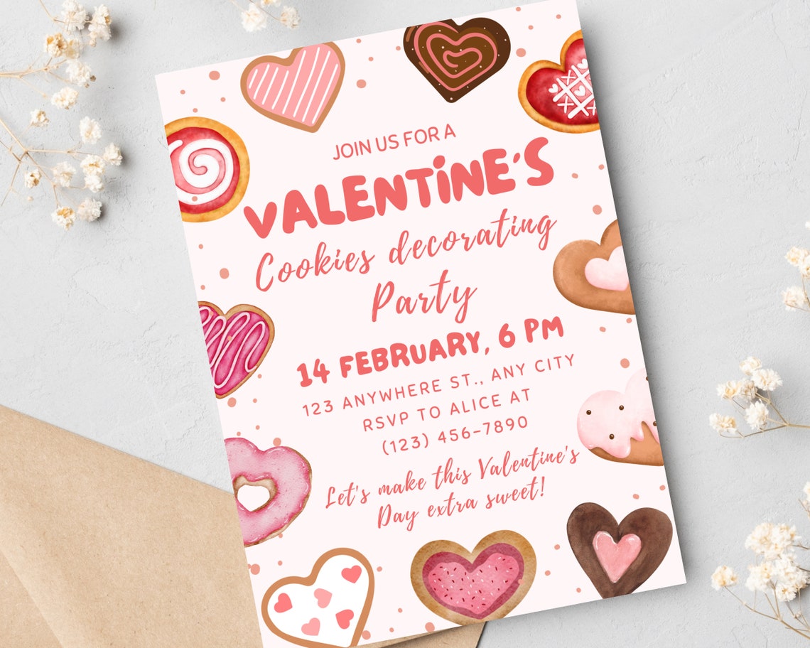 Valentine's Cookie Decorating Party Invitation Template (editable Canva ...