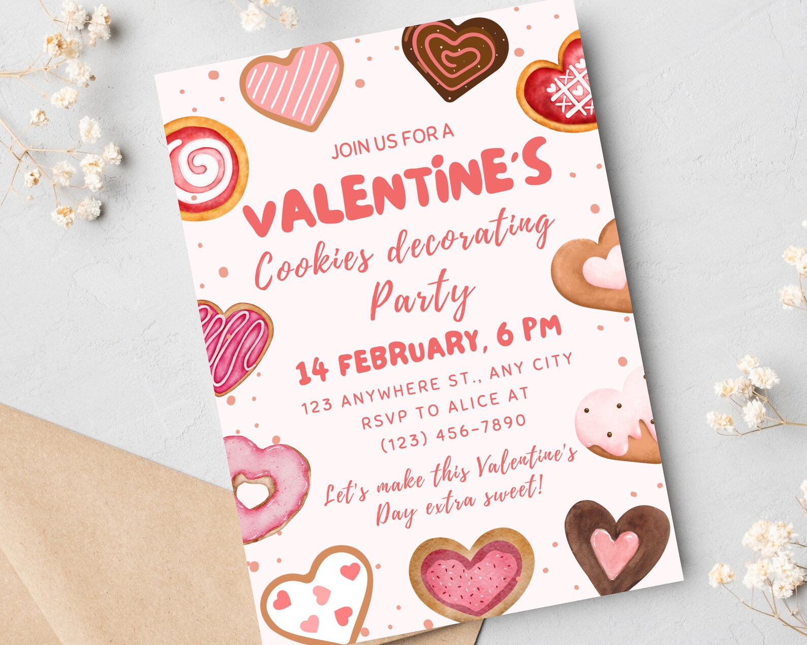 Valentine's Cookie Decorating Party Invitation Template (editable Canva ...