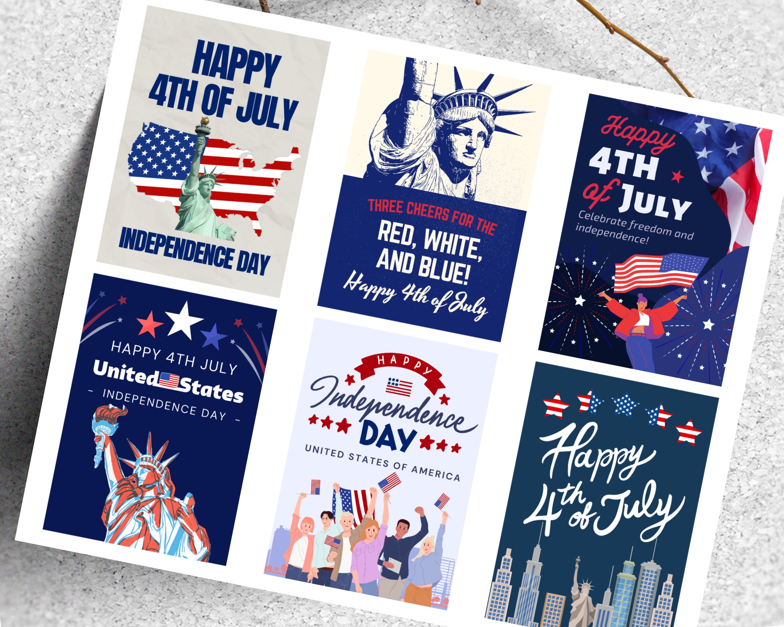 18 Happy 4th of July Printable Cards, Independence Day Card Set, 18 4th ...
