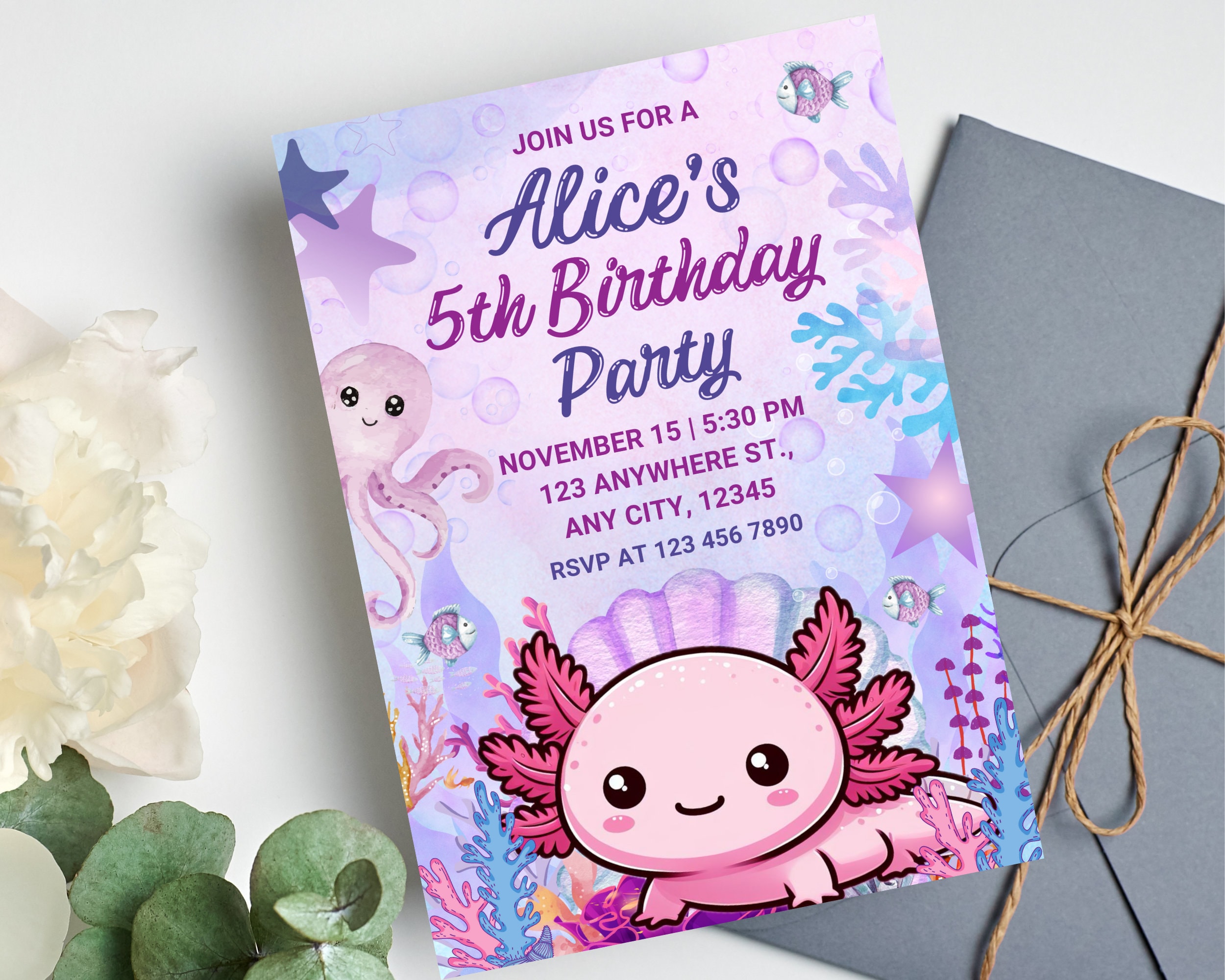 Axolotl Birthday Invitation, Editable Axolotl Birthday Invitation ...