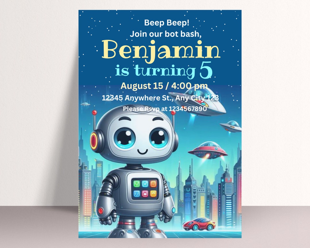 Robot Birthday Party Invitation: Editable Space Theme (digital) - Etsy