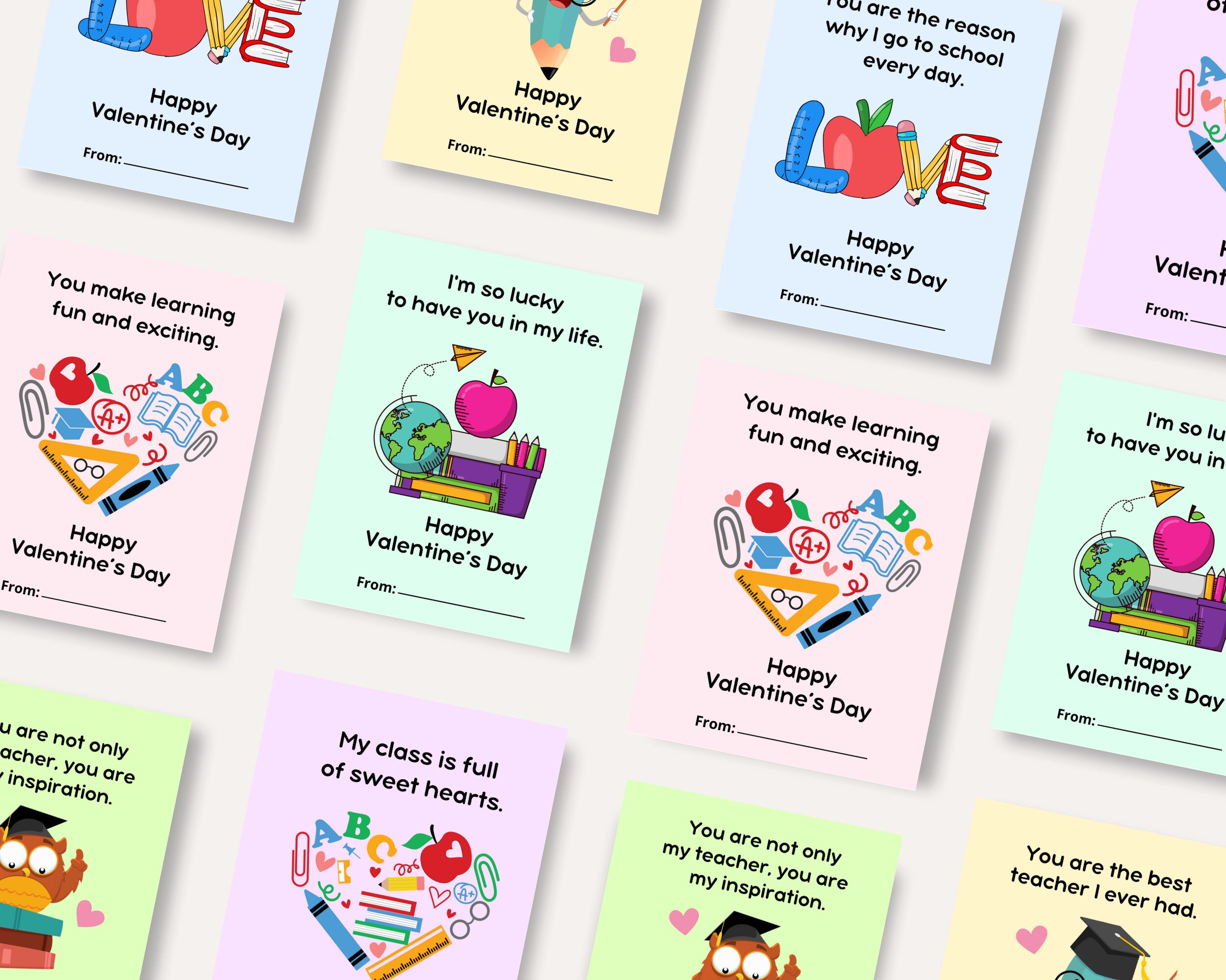 Teacher Appreciation Valentine's Day Cards, 6 Printable Valentines ...
