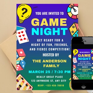 Editable Game Night Invitation: Family Party Invite (canva) - Etsy
