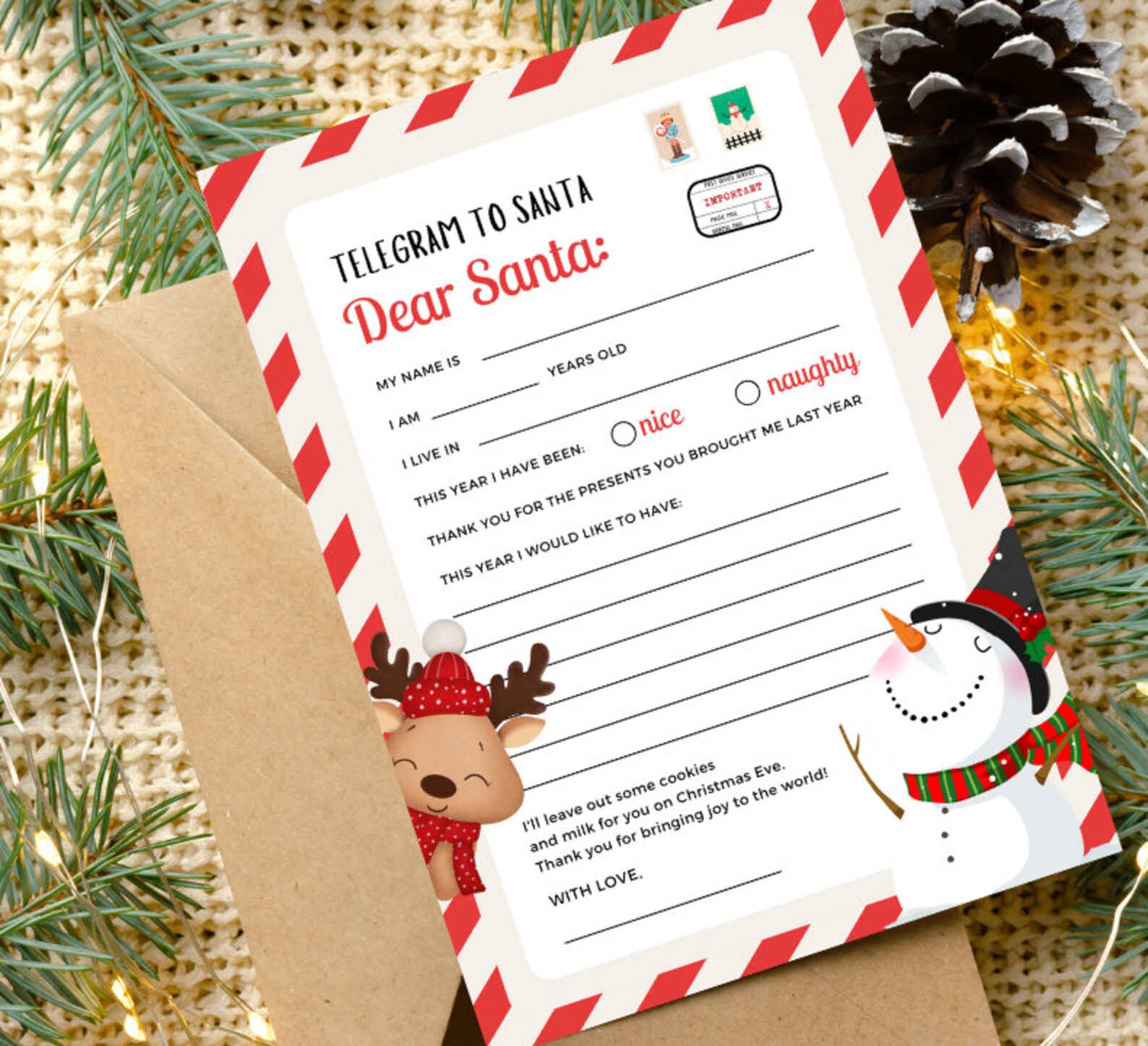 Editable Letter to Santa Template: Christmas Wish List (digital ...