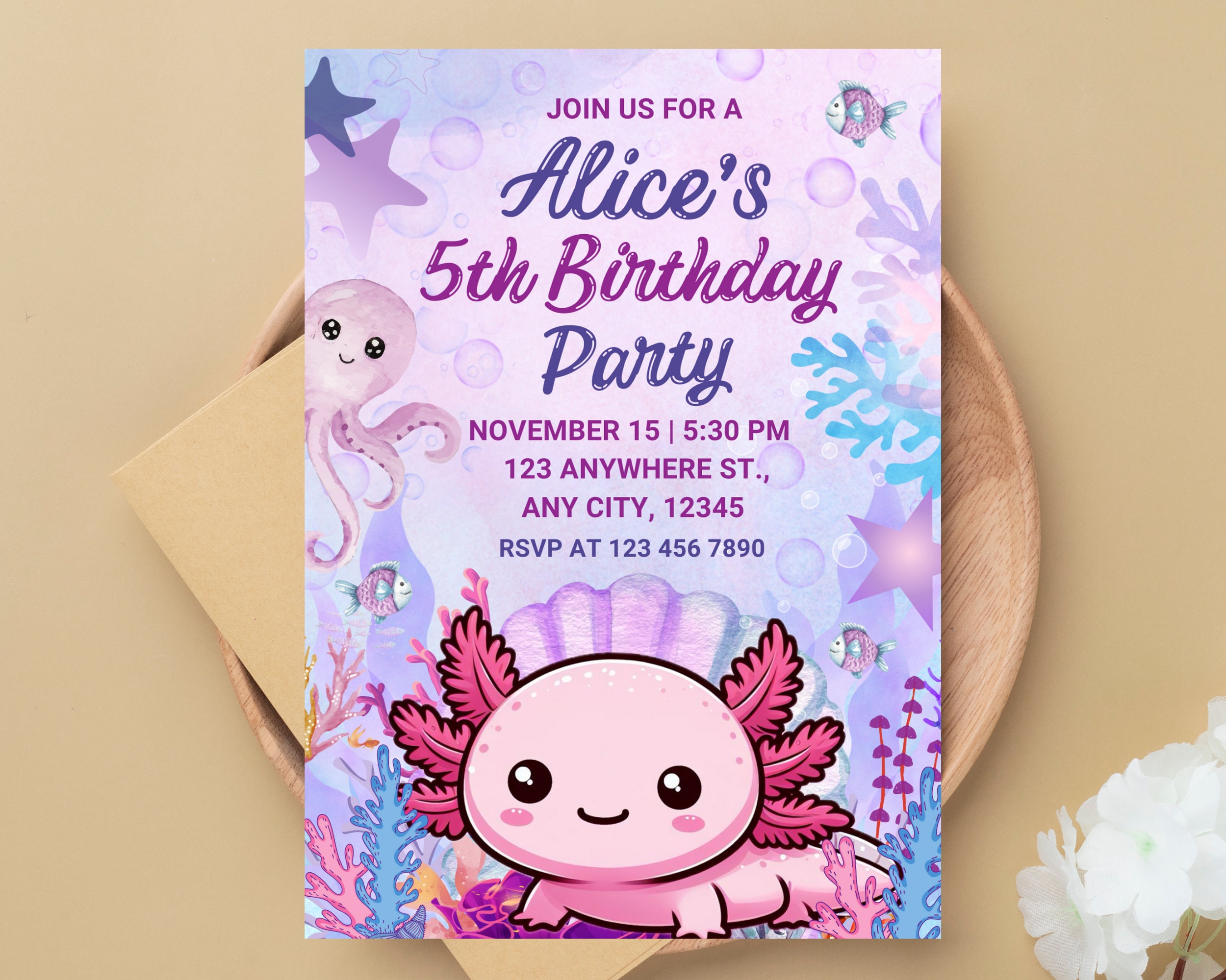 Invitación de cumpleaños de Axolotl, plantilla de invitación de ...
