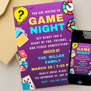 Editable Game Night Invitation: Family Game Party Invite (digital ...