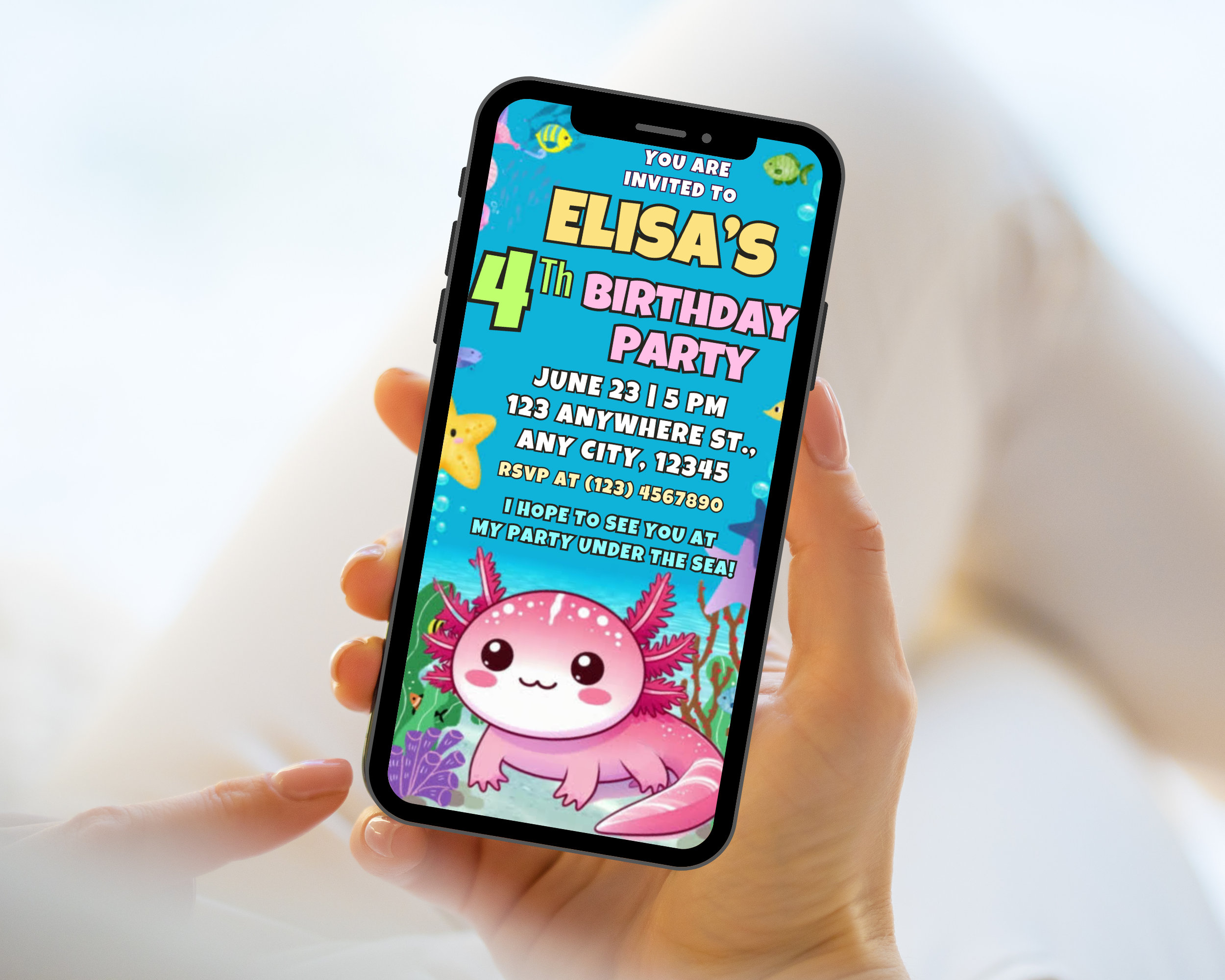 Axolotl Birthday Video Invitation, Digital Axolotl Birthday Video Evite ...