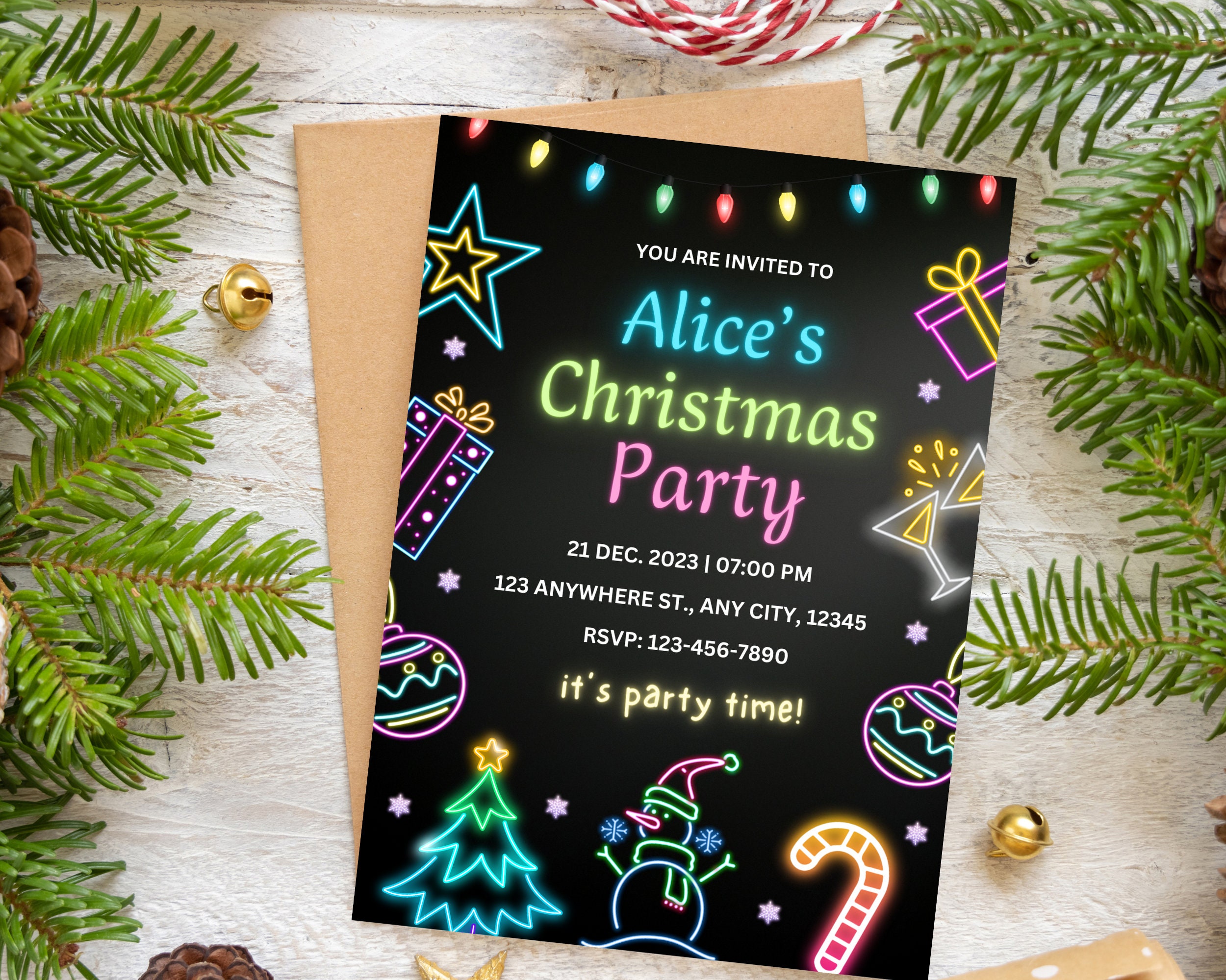 Neon Christmas Party Video Invitation Animated Neon (Download Now) - Etsy