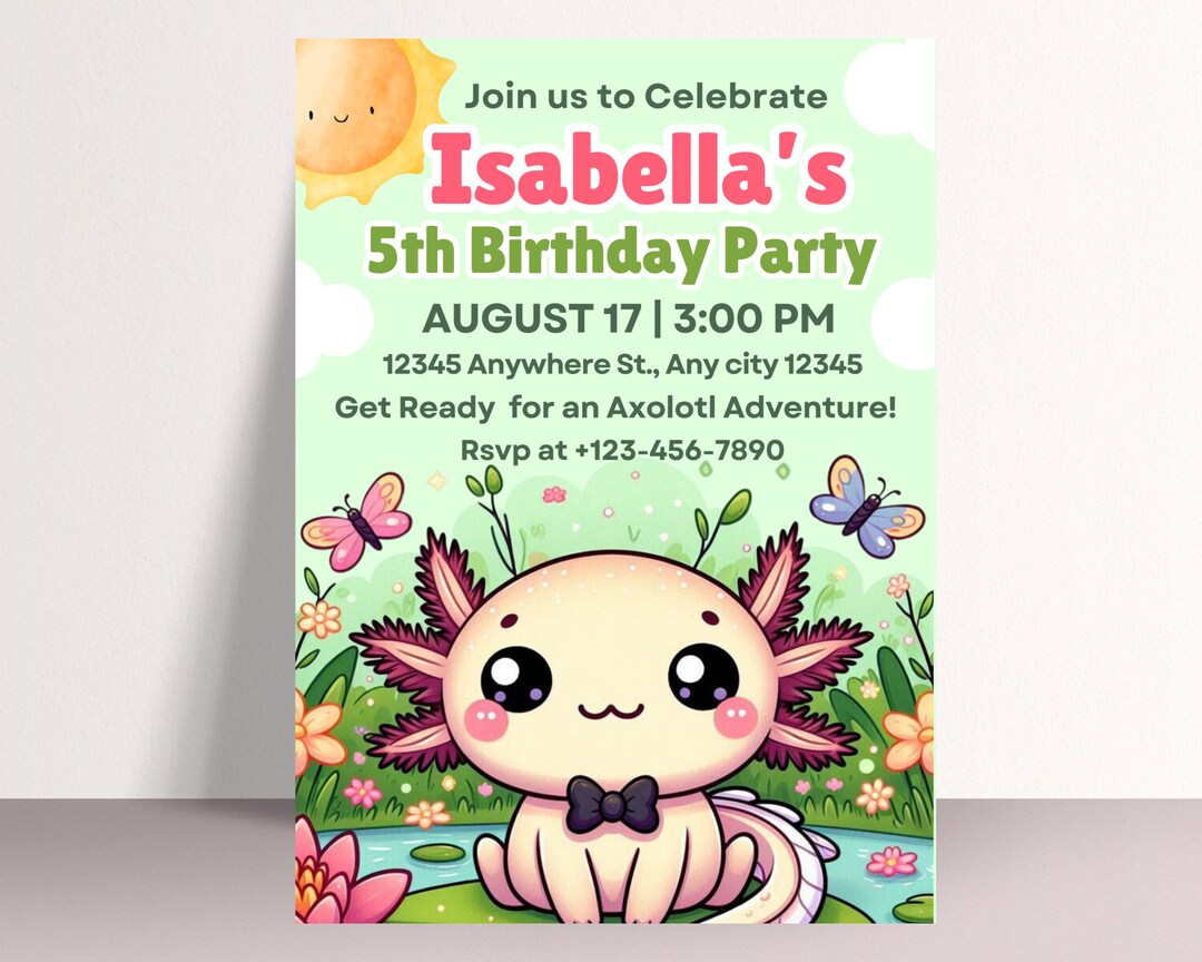 Axolotl Birthday Invitation, Editable Axolotl Birthday Invitation ...