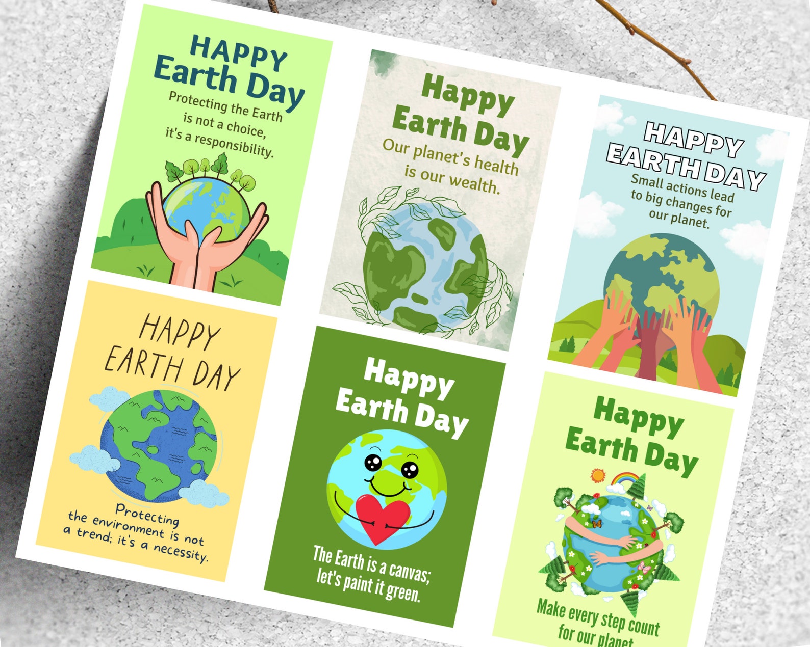18 Happy Earth Day Printable Cards, Earth Day Cards Set, Cards for ...
