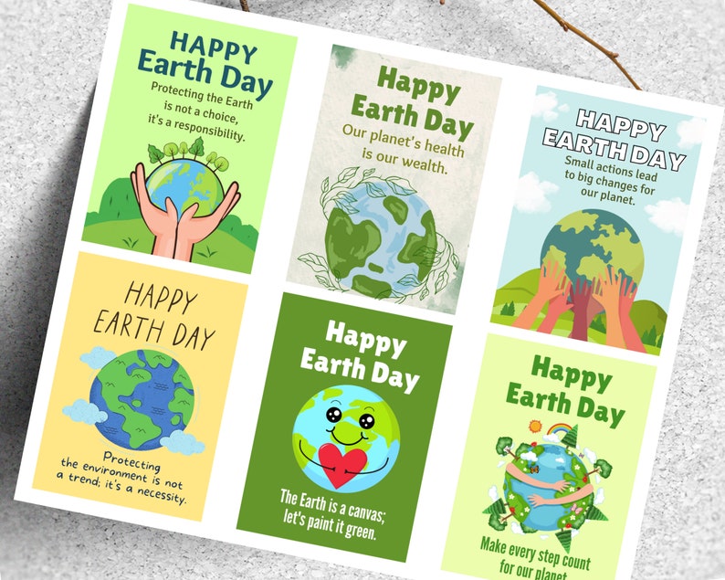 18 Happy Earth Day Printable Cards, Earth Day Cards Set, Cards for ...
