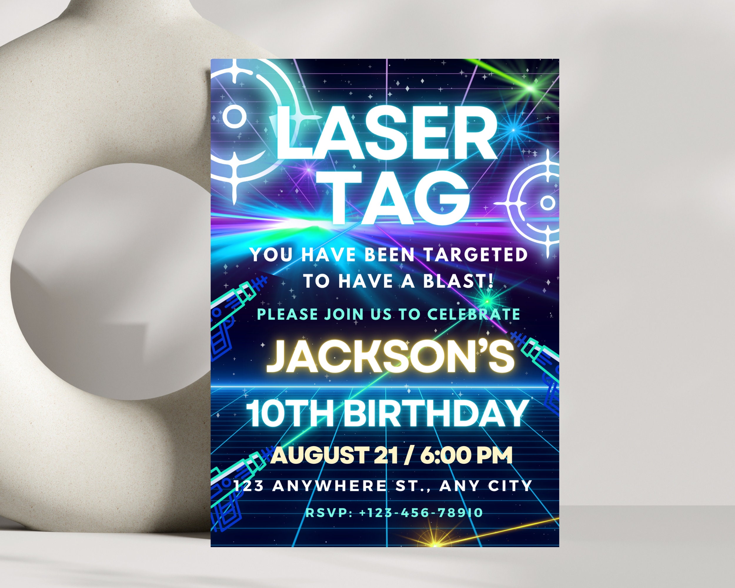 Laser Tag Birthday Invitation, Editable Neon Laser Tag Birthday Party ...