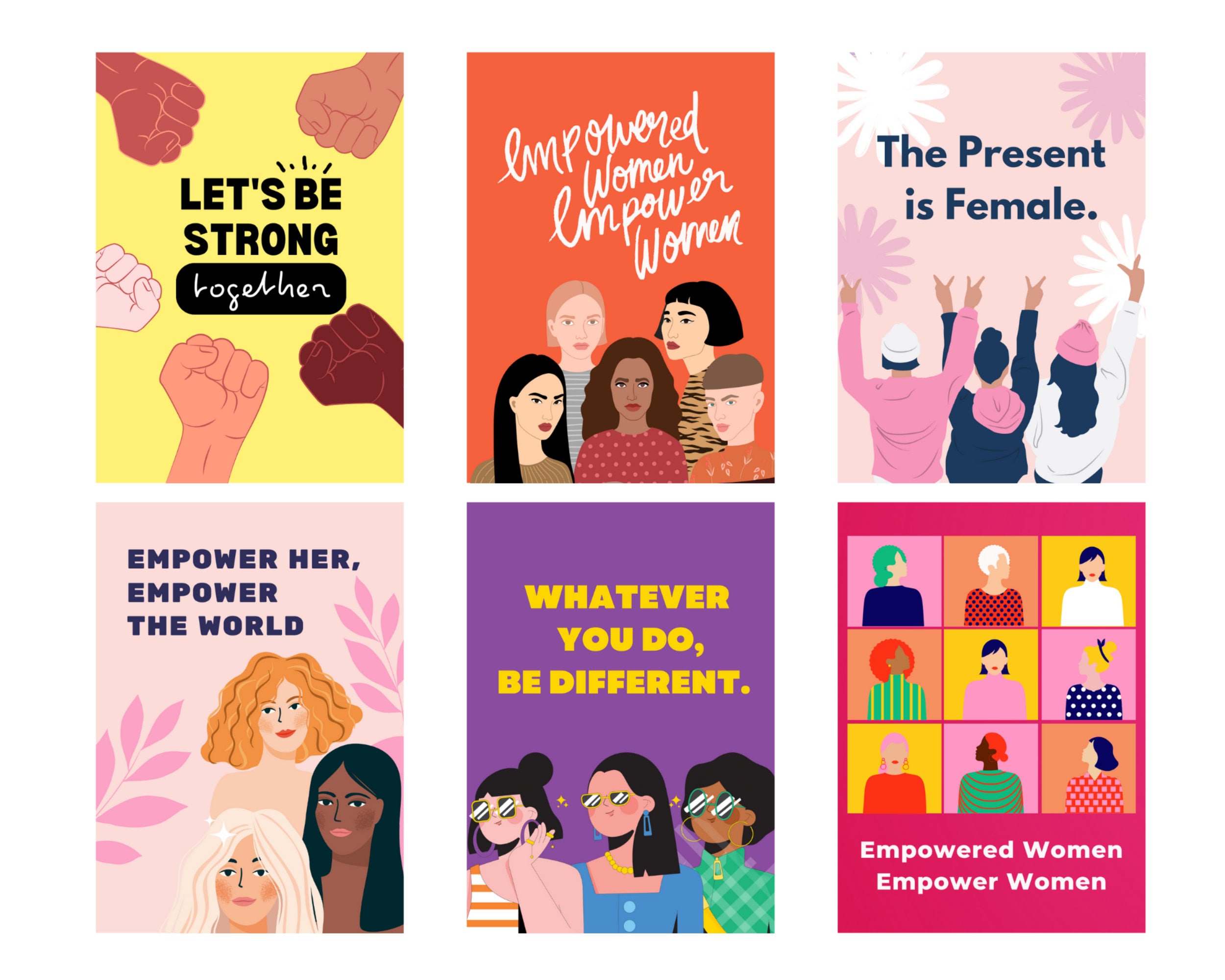 12 Women Empower Printable Cards, Women's Empowerment Cards, Female ...