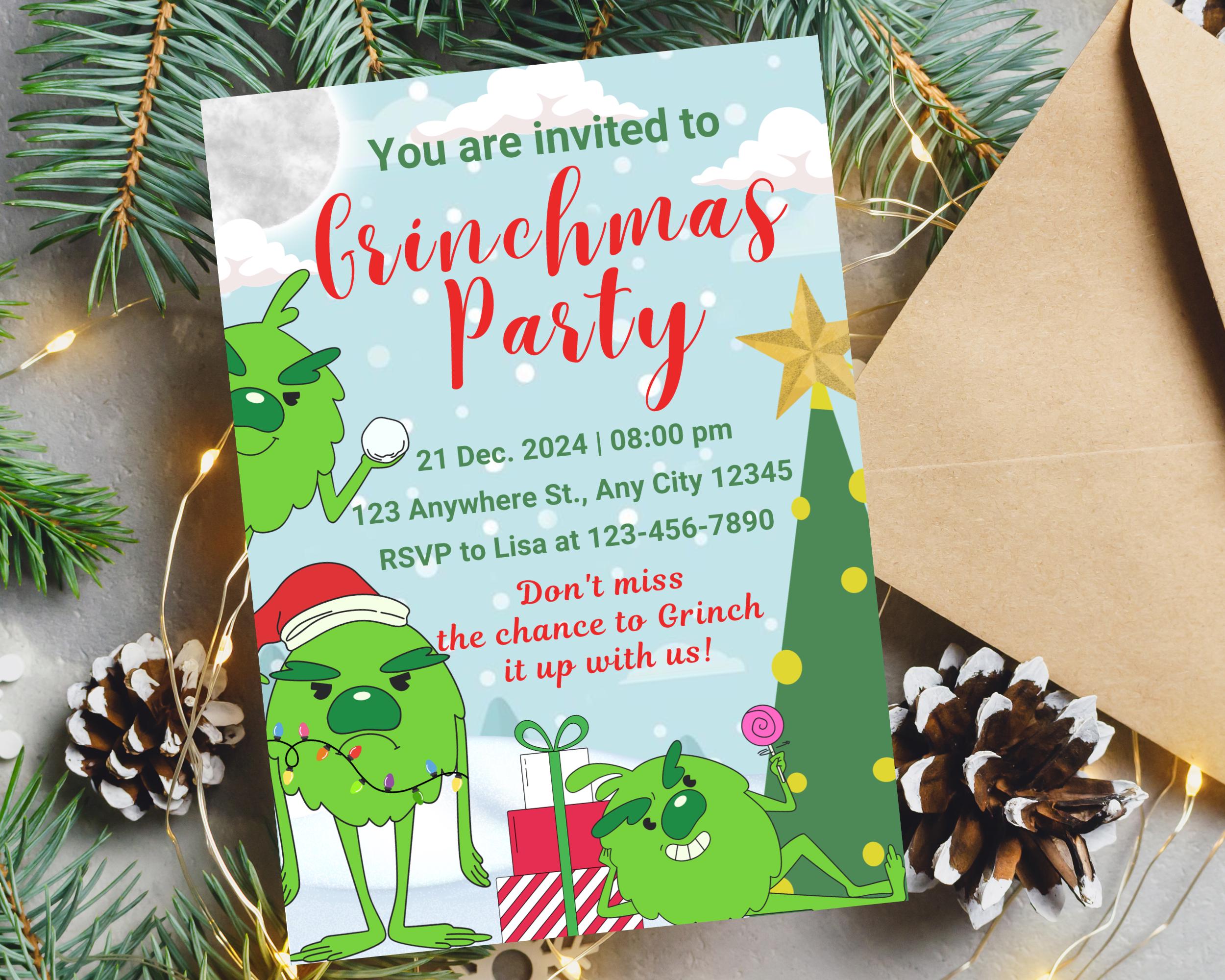 Grinchmas Party Invitation, Editable Grinch Party Printable Invitation ...