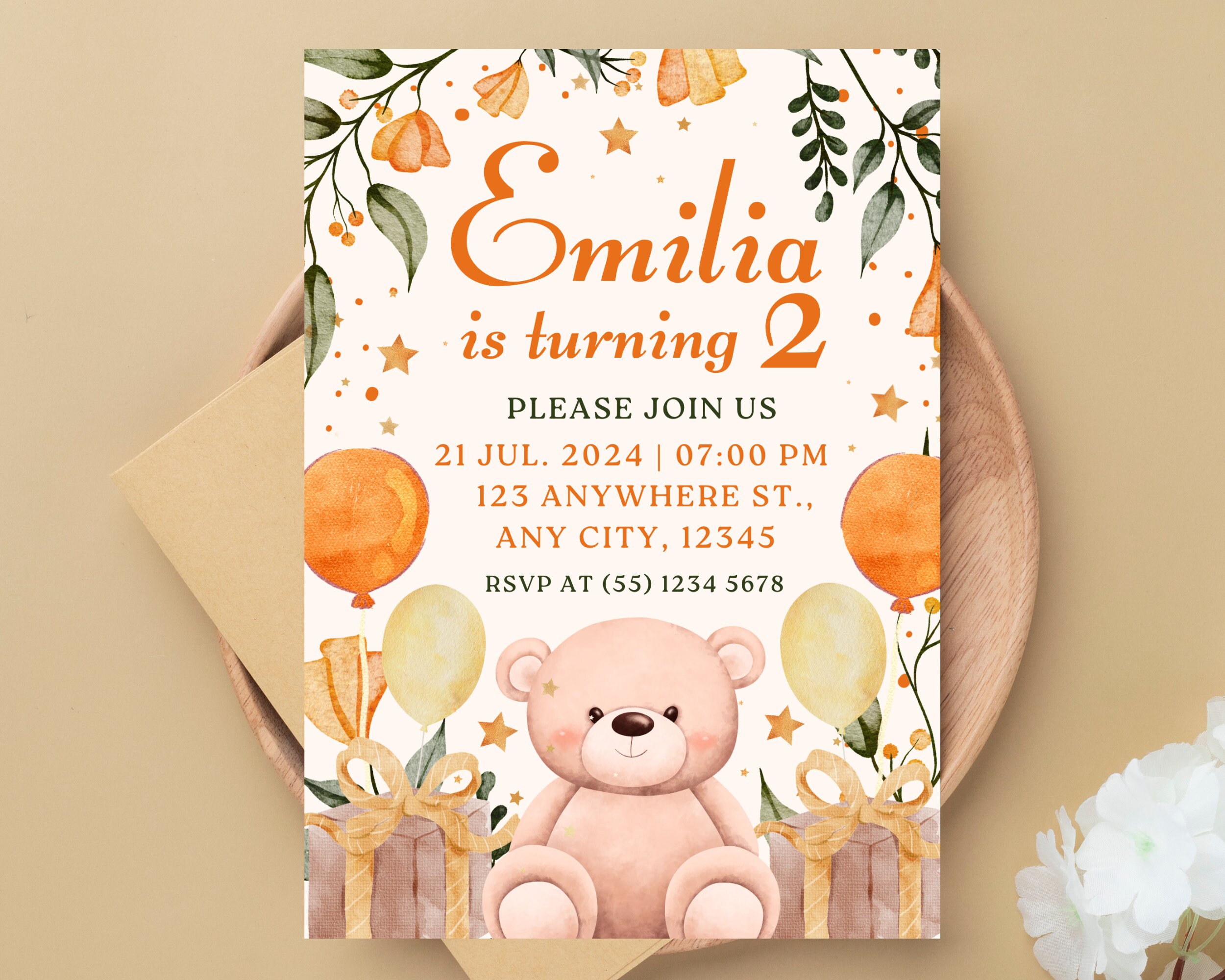 Editable Teddy Bear Birthday Invitation, Cute Teddy Bear Birthday ...