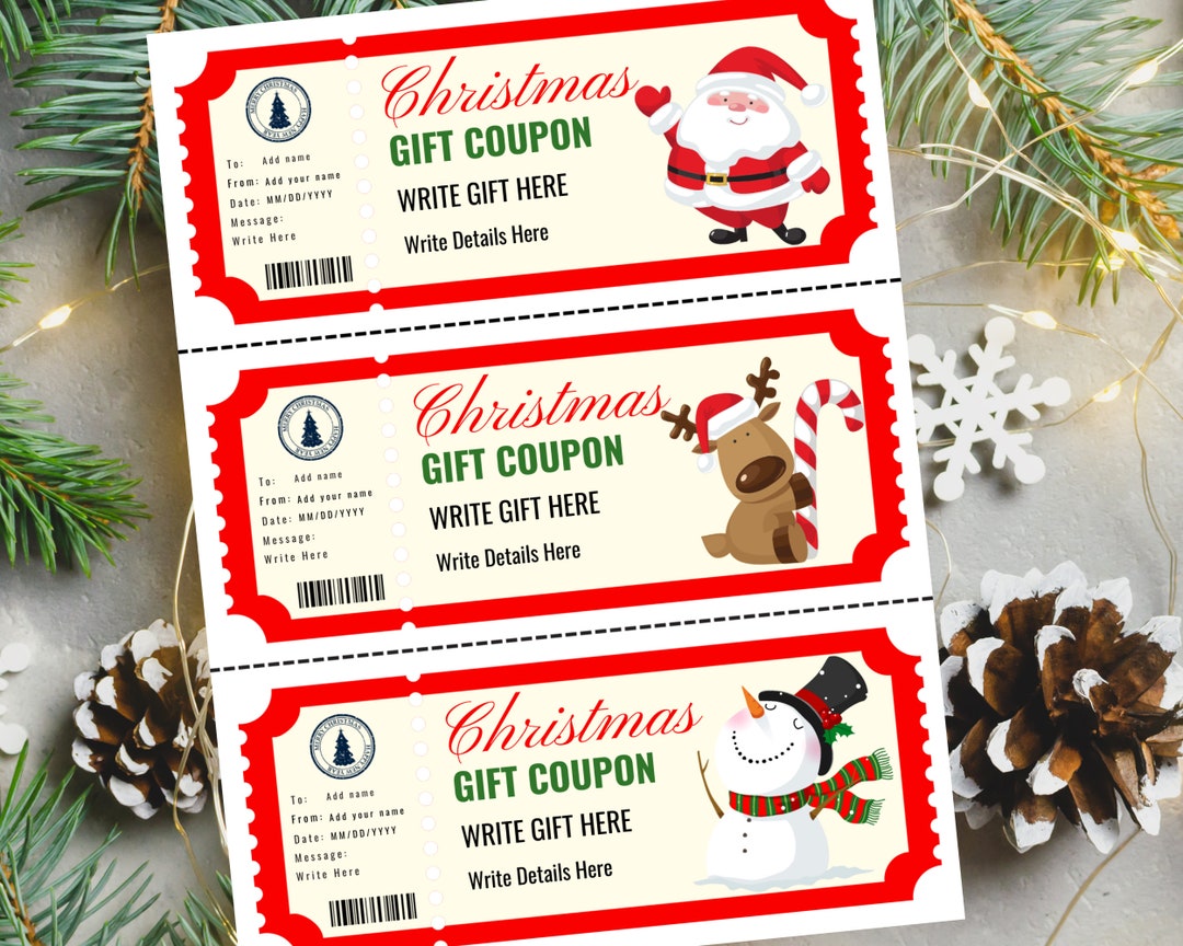 Christmas Gift Vouchers, Editable Christmas Coupons, Custom Christmas ...