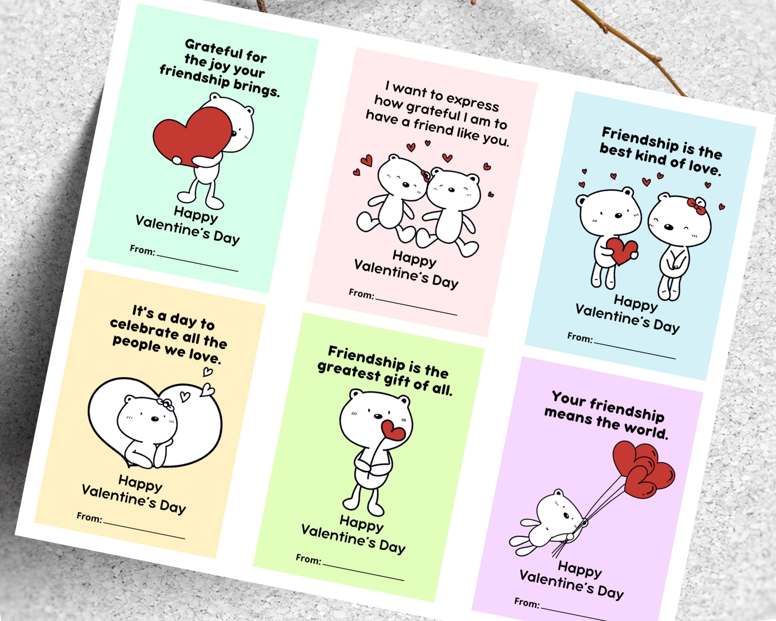 Bear Valentine's Day Cards, Printable Friends Bear Valentines Cards ...