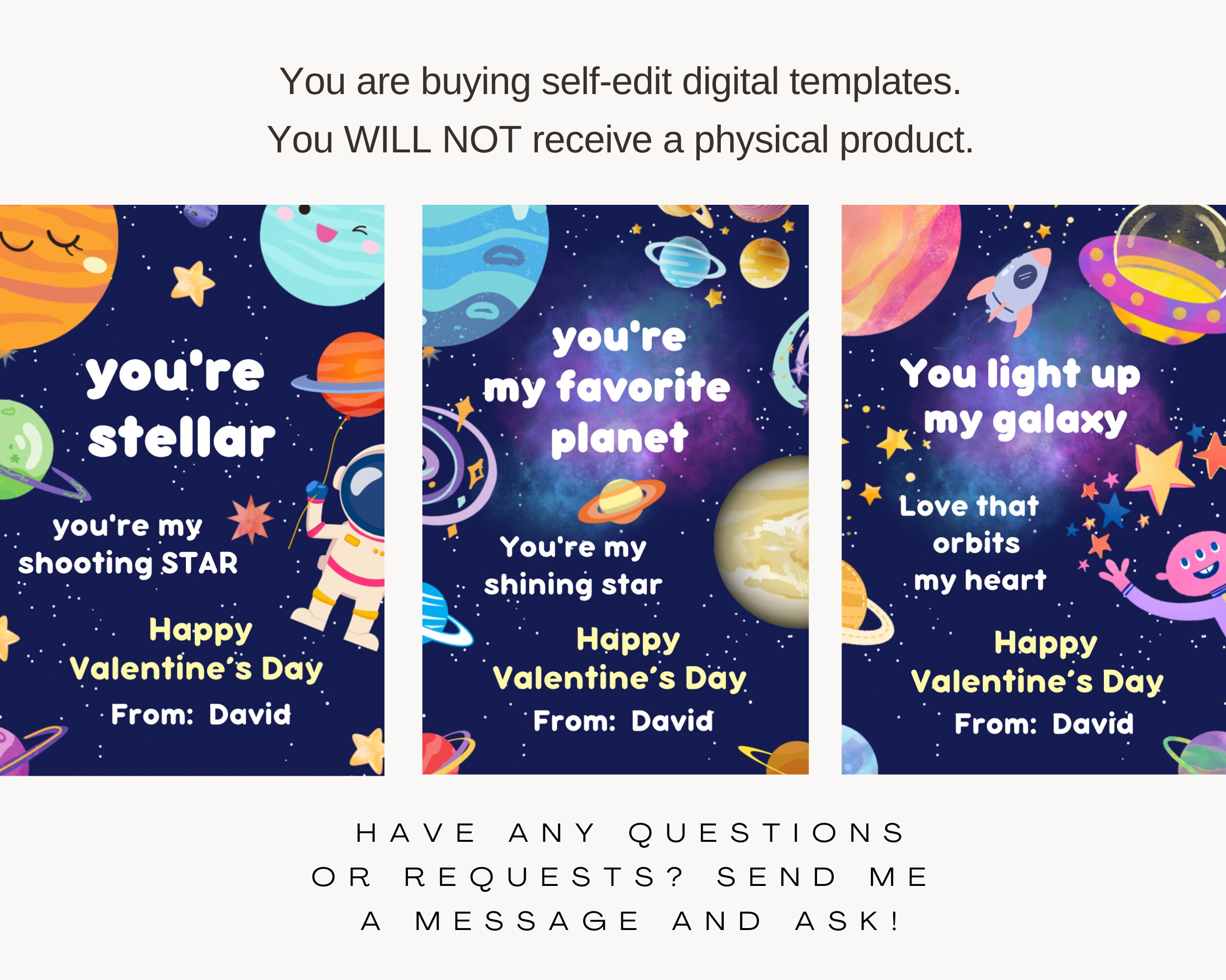 Space Valentine's Day Cards, Printable Kids Space Valentine's Cards ...
