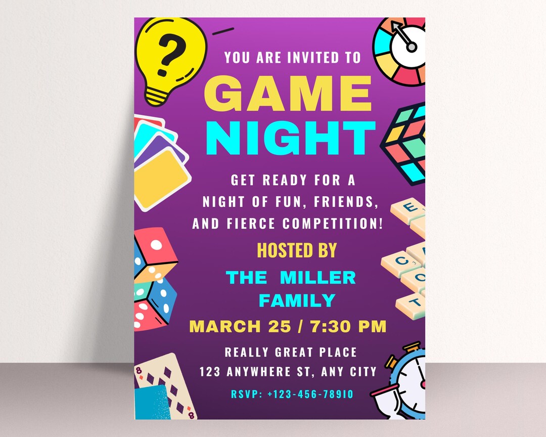 Game Night Invitation, Editable Family Game Invite, Game Night House ...