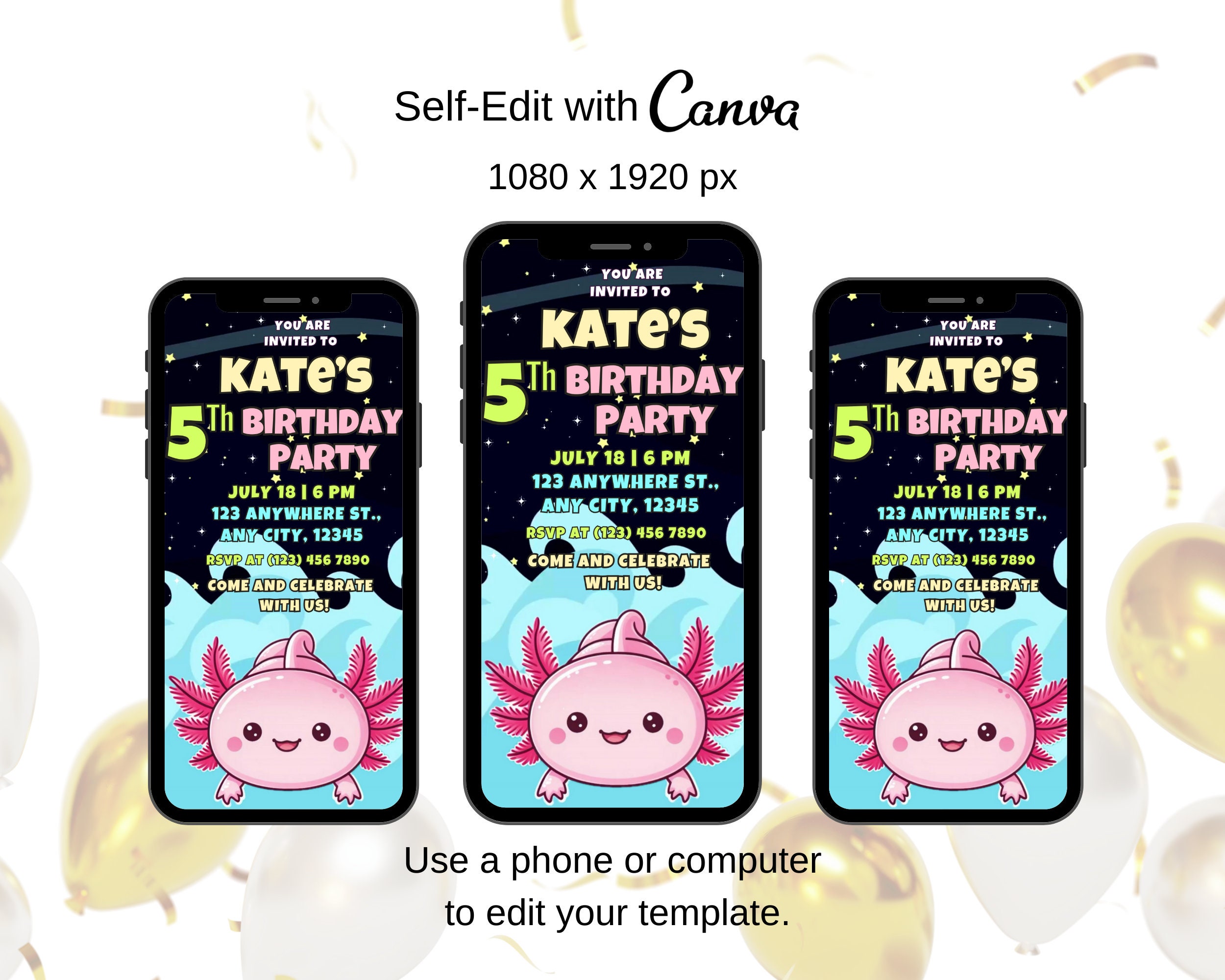 Axolotl Birthday Video Invitation, Digital Axolotl Birthday Video Evite ...