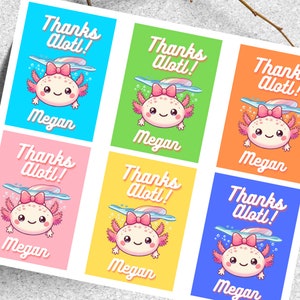 Axolotl Thank You Tags, Girl Axolotl Favor Tags, Axolotl Birthday Party ...