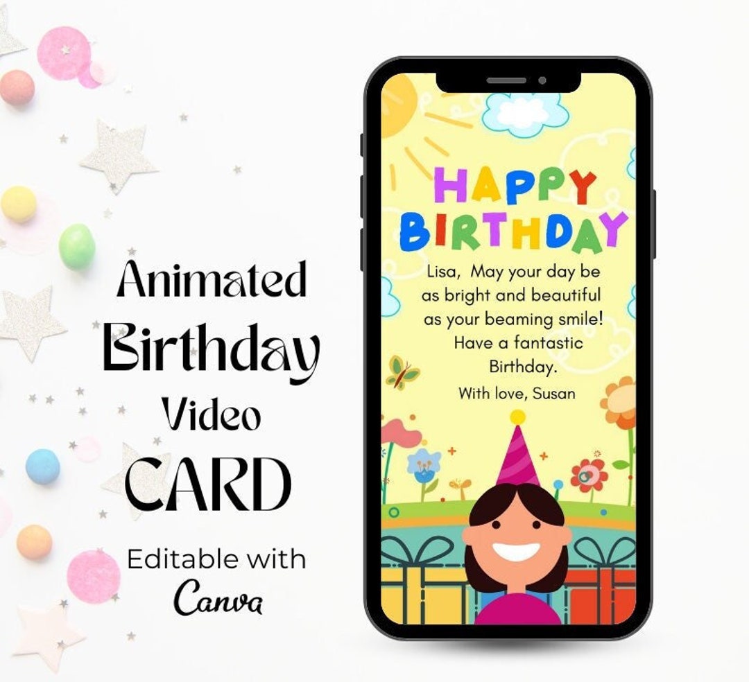 Animated Happy Birthday Video Card: Editable Digital E-card (MP4, GIF ...