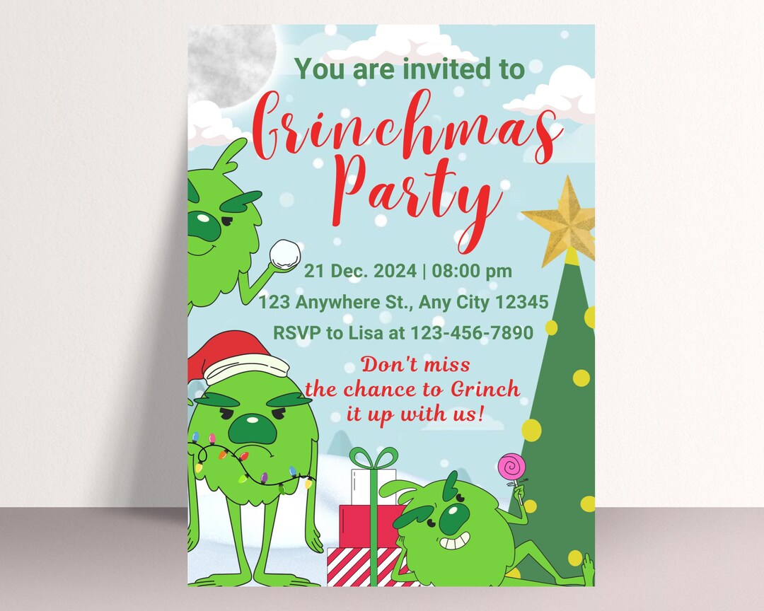 Grinchmas Party Invitation, Editable Grinch Party Printable Invitation ...