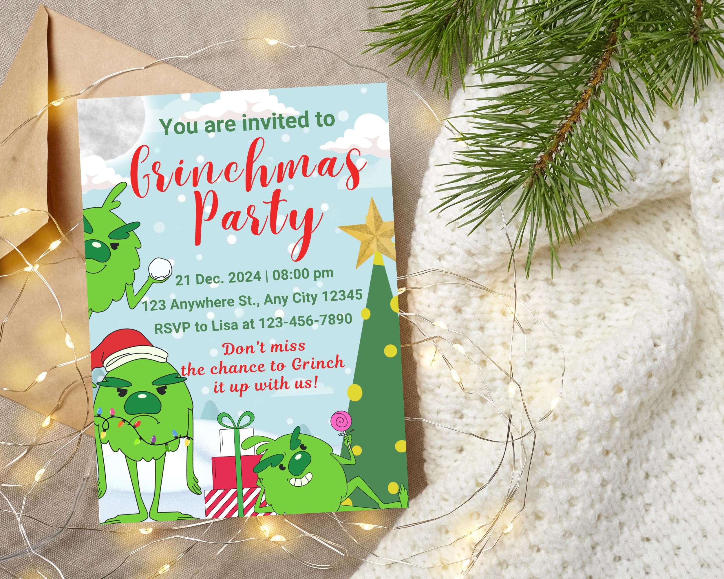 Grinchmas Party Invitation, Editable Grinch Party Printable Invitation ...