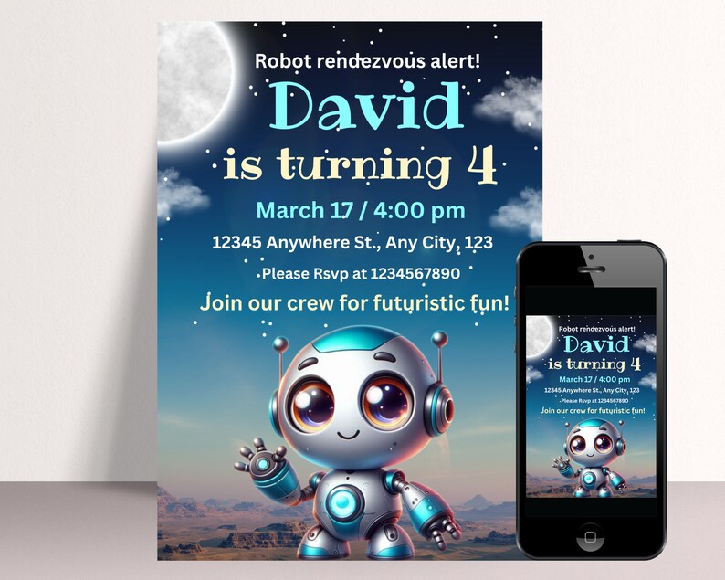 Robot Birthday Party Invitation: Space Astrobot Theme (digital) - Etsy