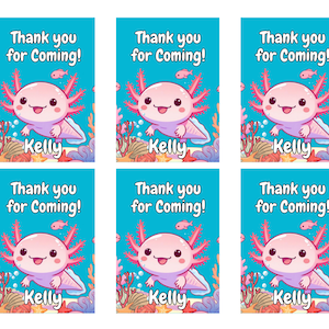 Axolotl Thank You Tags, Girl Axolotl Favor Tags, Axolotl Birthday Party ...