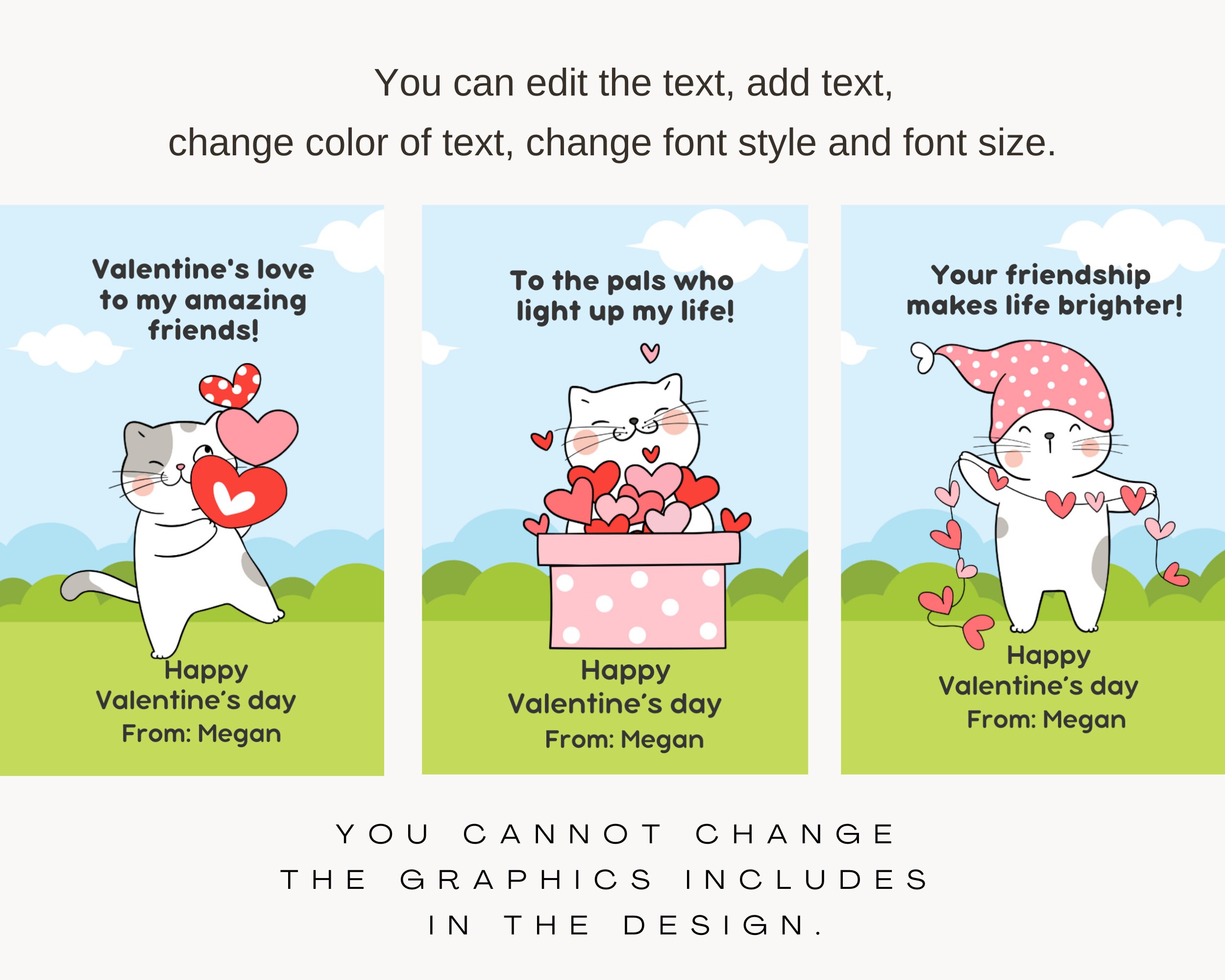 Printable Cat Valentine's Day Cards: Editable DIY Design (digital ...