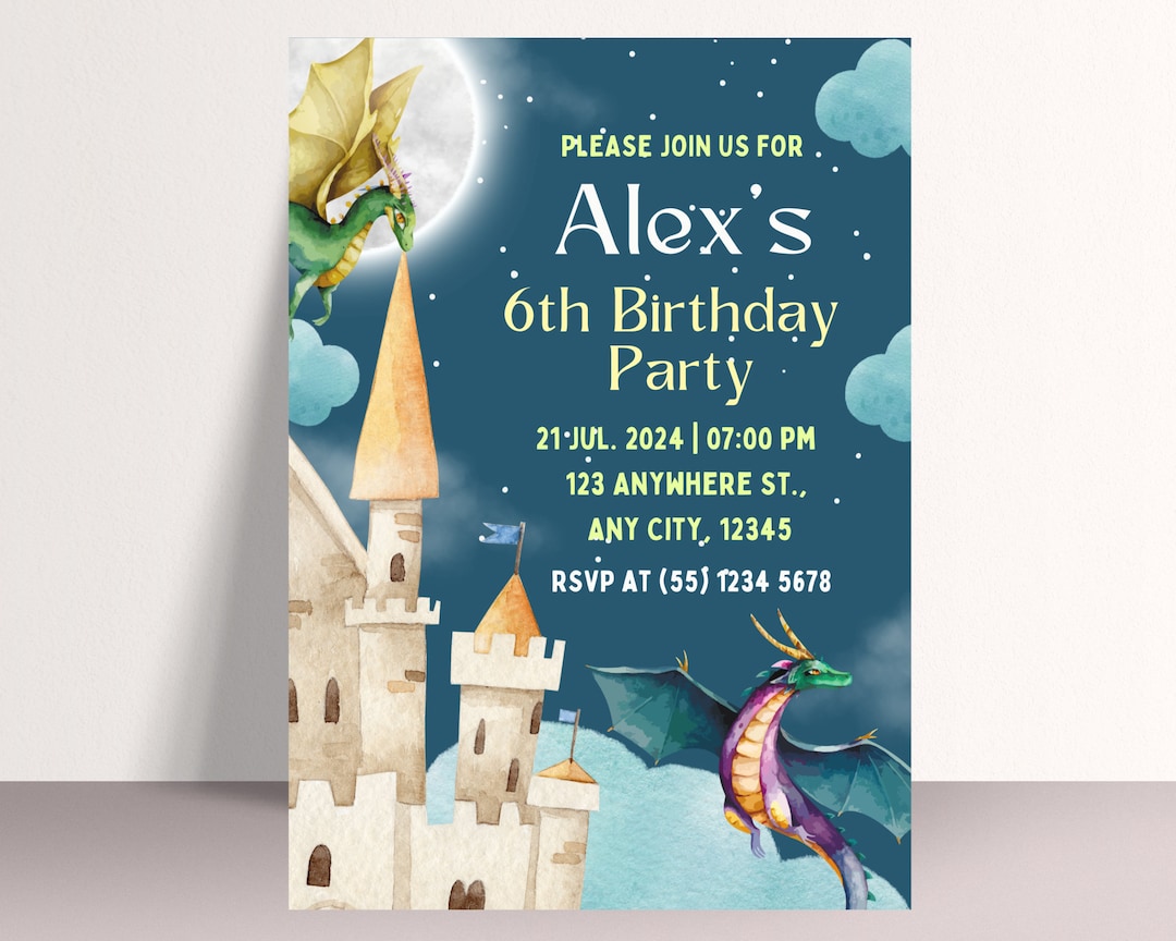 Dragon Birthday Invitation: Editable Castle Party Invite (digital ...
