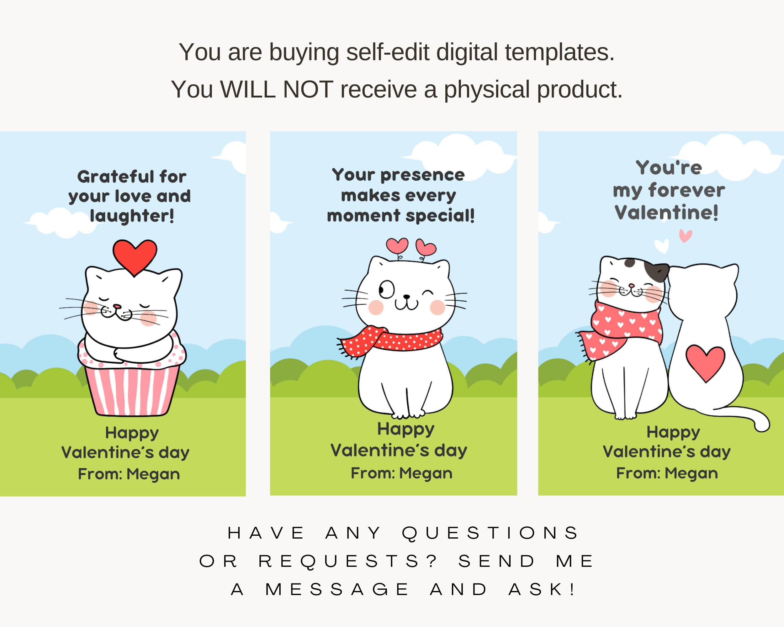 Printable Cat Valentine's Day Cards: Editable DIY Design (digital ...
