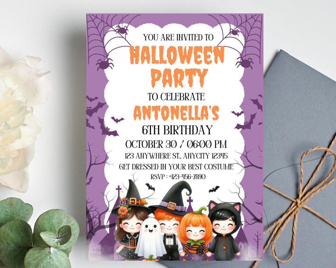Halloween Party Invitation, Printable Kids Halloween Invite, Digital ...