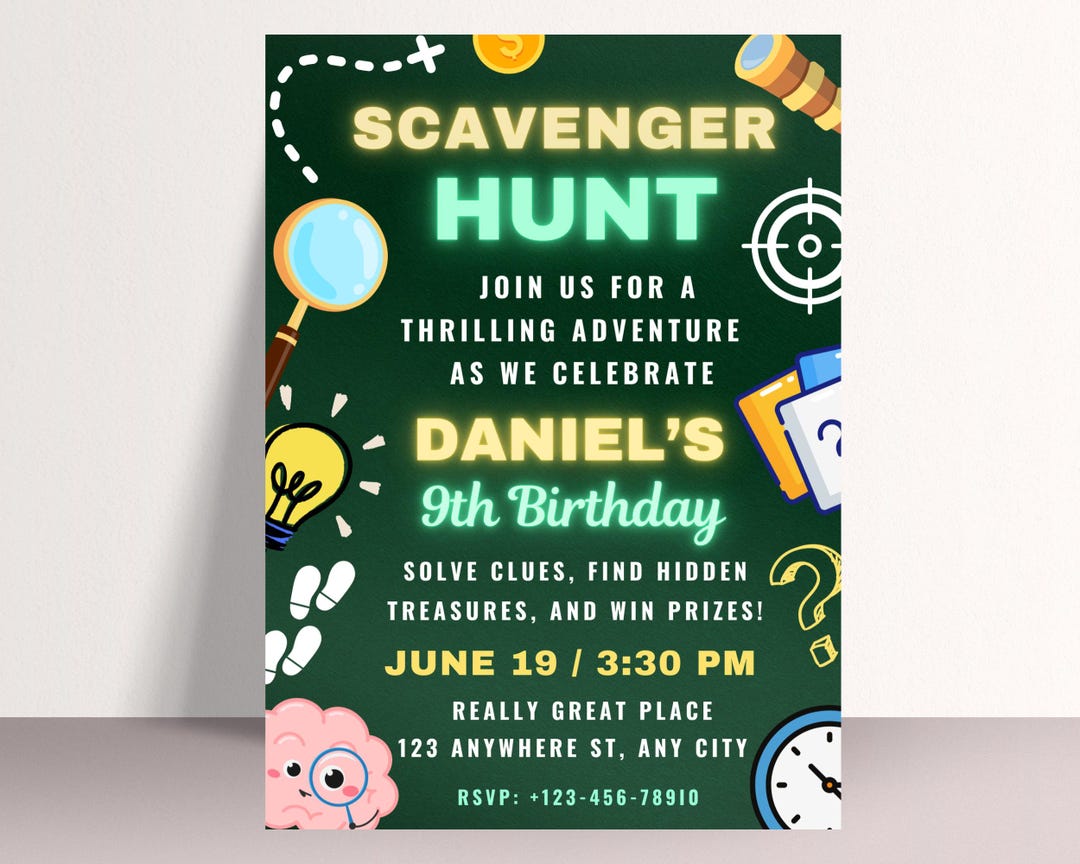 Scavenger Hunt Party Invitation, Editable Birthday Scavenger Hunt ...
