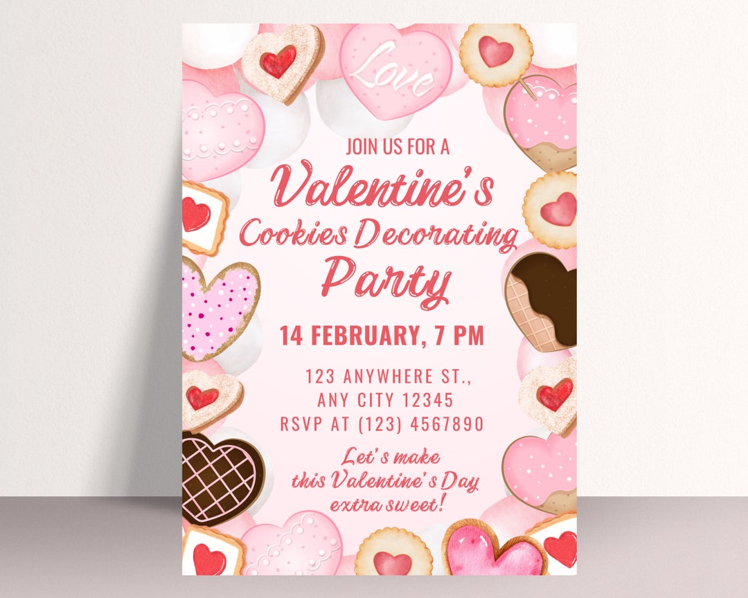 Valentine's Cookie Decorating Party Invitation Template (digital ...