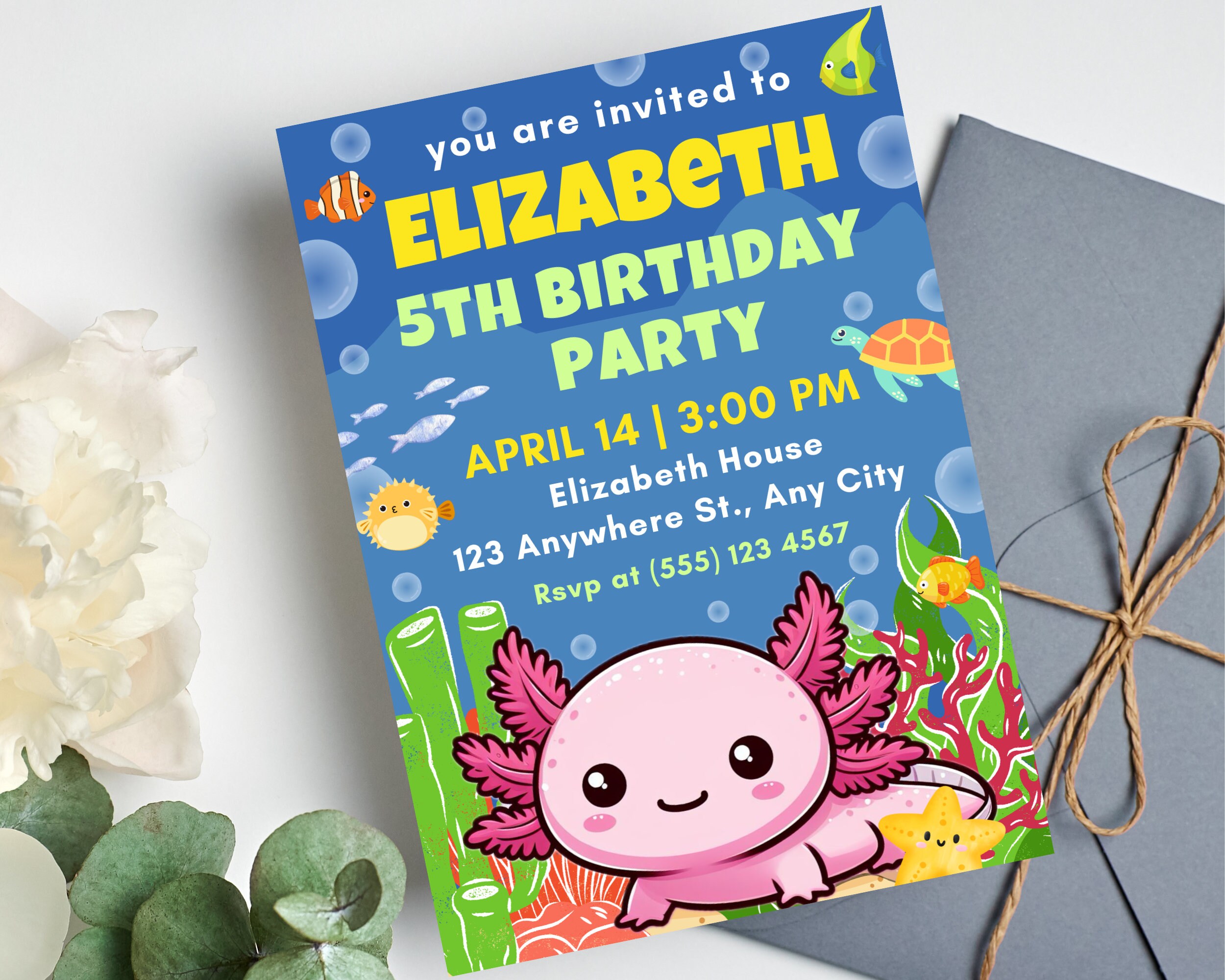 Axolotl Birthday Invitation, Editable Axolotl Birthday Invitation ...