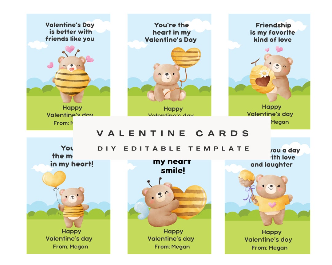 Teddy Bear Valentine's Day Cards: Printable, Editable (digital Download ...