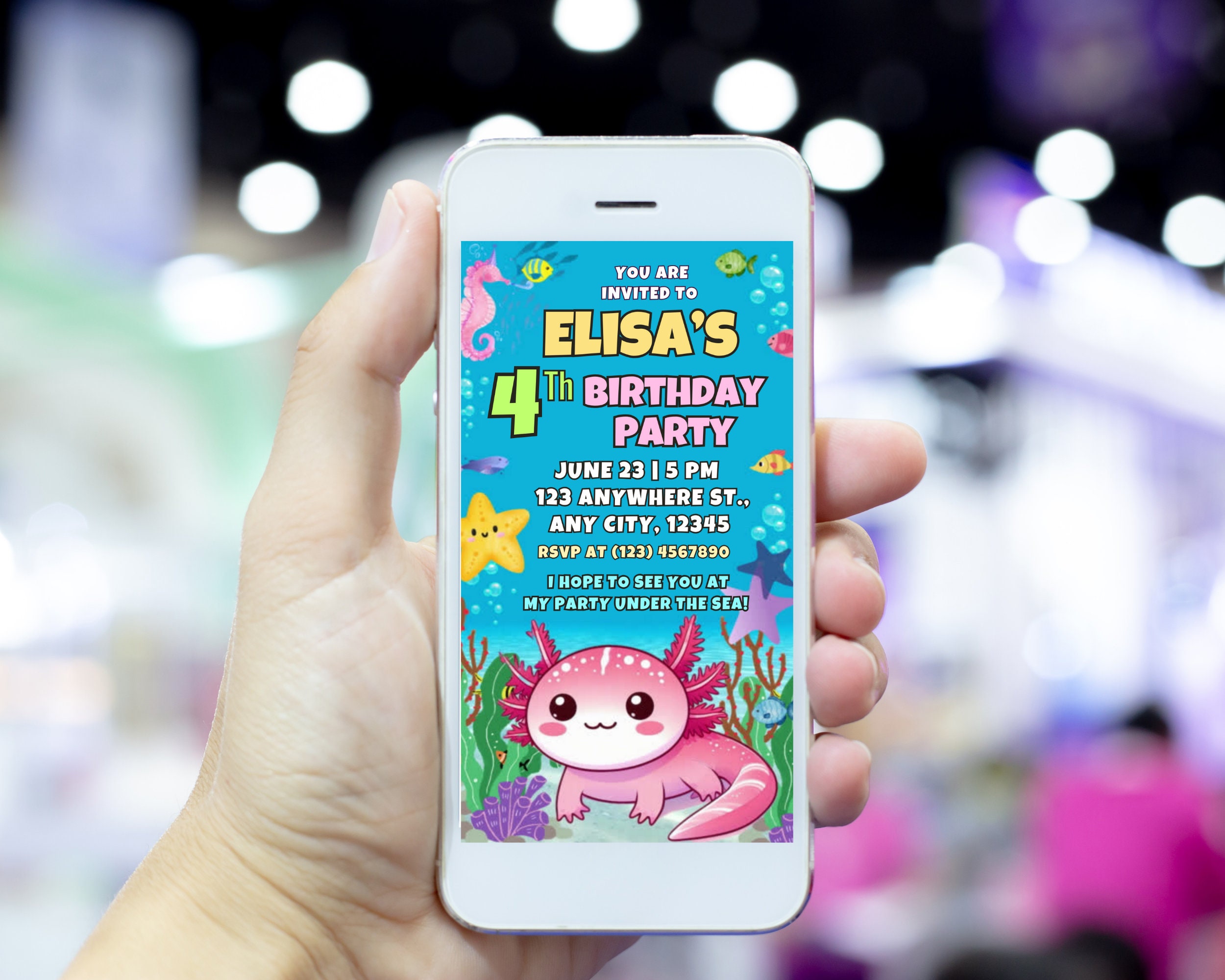 Axolotl Birthday Video Invitation, Digital Axolotl Birthday Video Evite ...