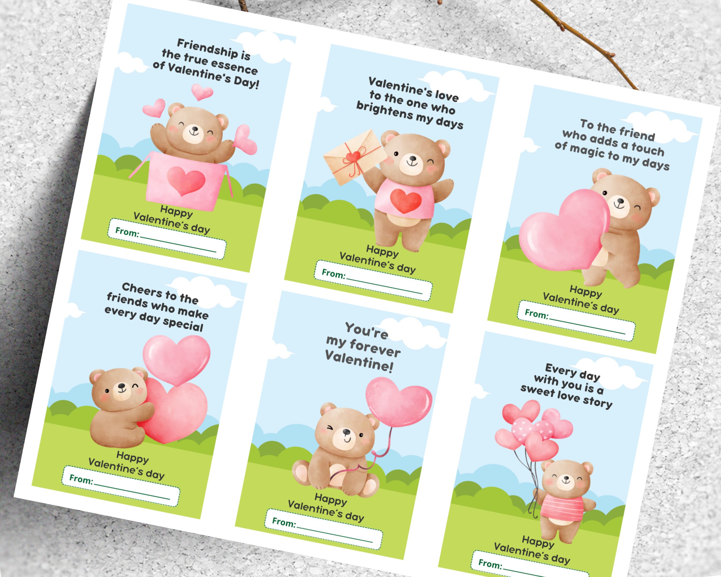 Teddy Bear Valentine's Day Cards, Printable Bear Valentines Cards ...