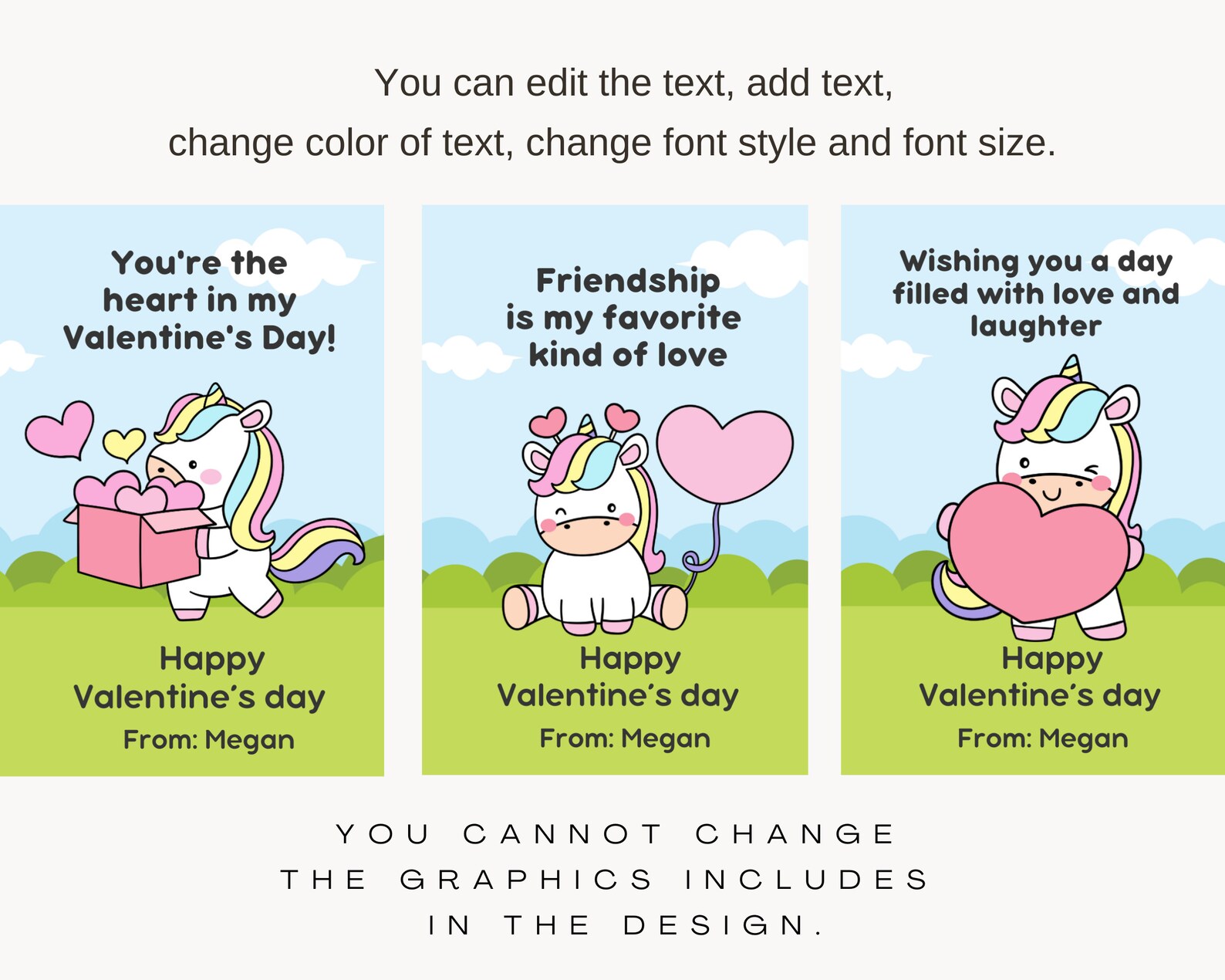 Unicorn Valentine's Day Cards: Printable, Editable (digital Download ...