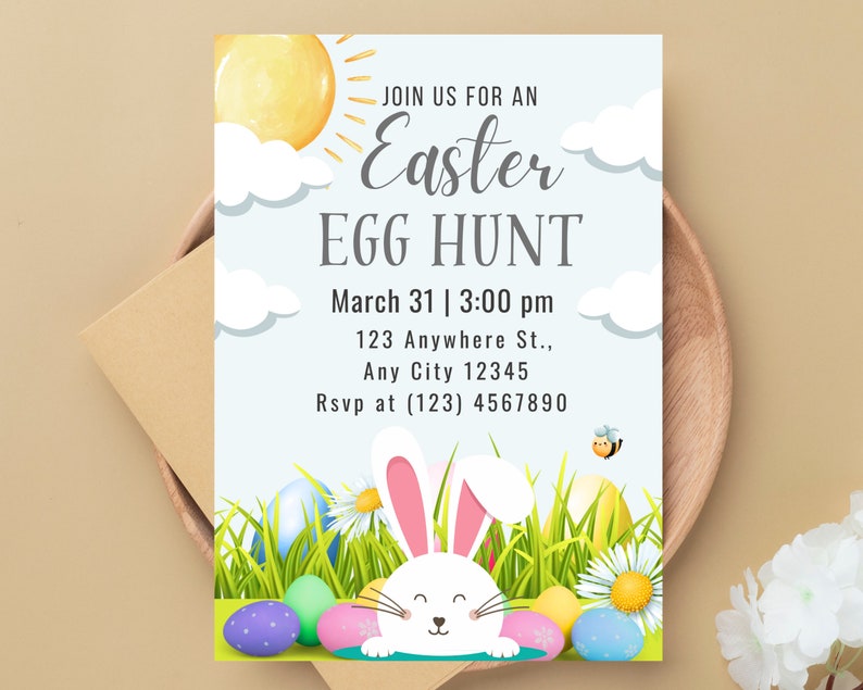 Easter Egg Hunt Invitation, Editable Easter Bunny Invitation, Printable ...