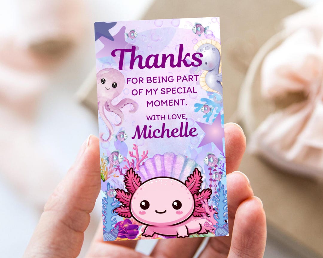 Axolotl Birthday Thank You Tags: Editable Party Favor Gift Tags ...