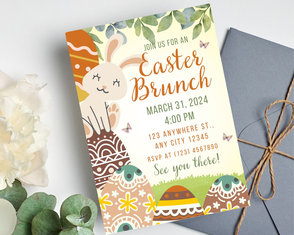 Easter Brunch Invitation, Editable Easter Floral Bunny Brunch ...